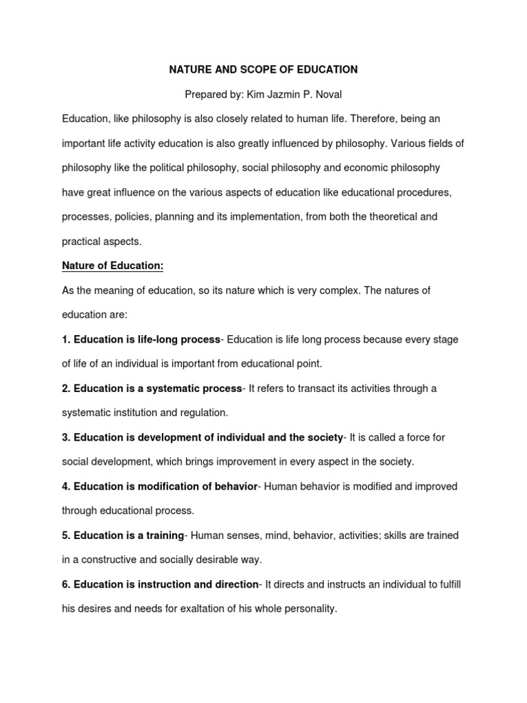 Nature and Scope of Education | PDF | Philosophy Of Education | Human