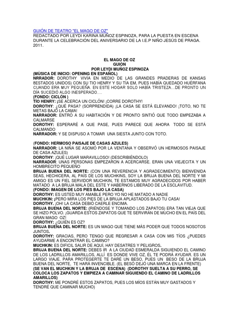 Guión de Teatro: El Mago de Oz | PDF | Dorothy Gale | Ocio