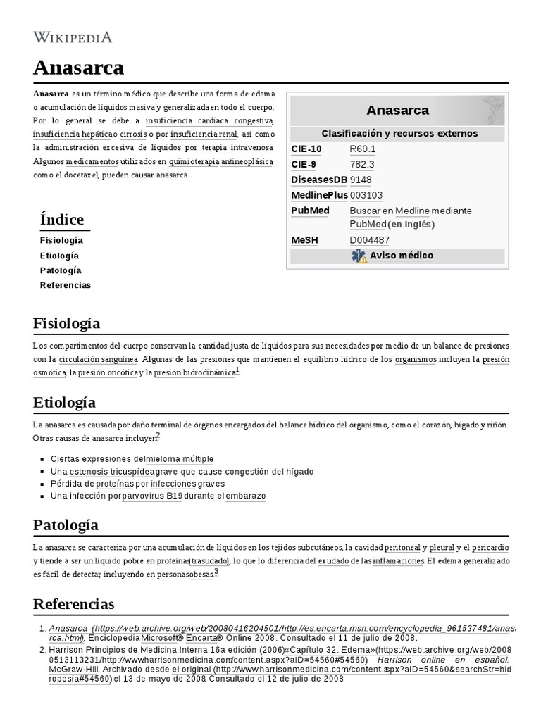 Anasarca | PDF | Edema | Especialidades Medicas