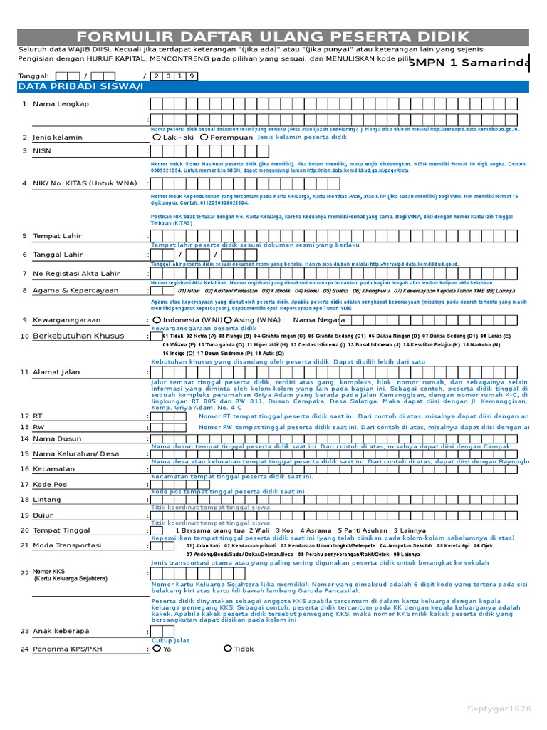 Formulir Daftar Ulang | PDF