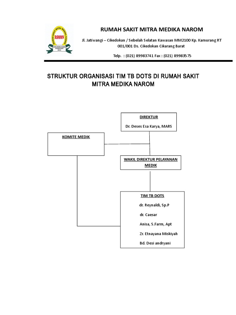 Struktur Organisasi Tim TB Dots Di Rumah Sakit Mitra Medika Narom | PDF Struktur Organisasi Tim TB Dots Di Rumah Sakit Mitra Medika Narom | PDF