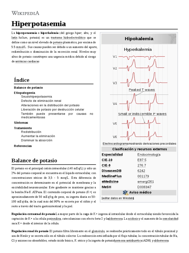 Hiperpotasemia | PDF | Potasio | Dieta y nutrición