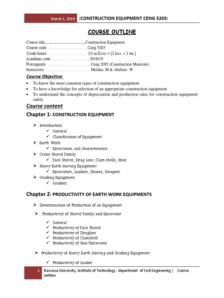 Course Outline | PDF | Heavy Equipment | Industrial Equipment