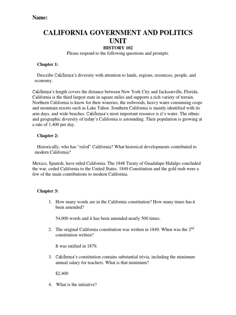 California Government and Politics Unit-Finished | PDF | California ...