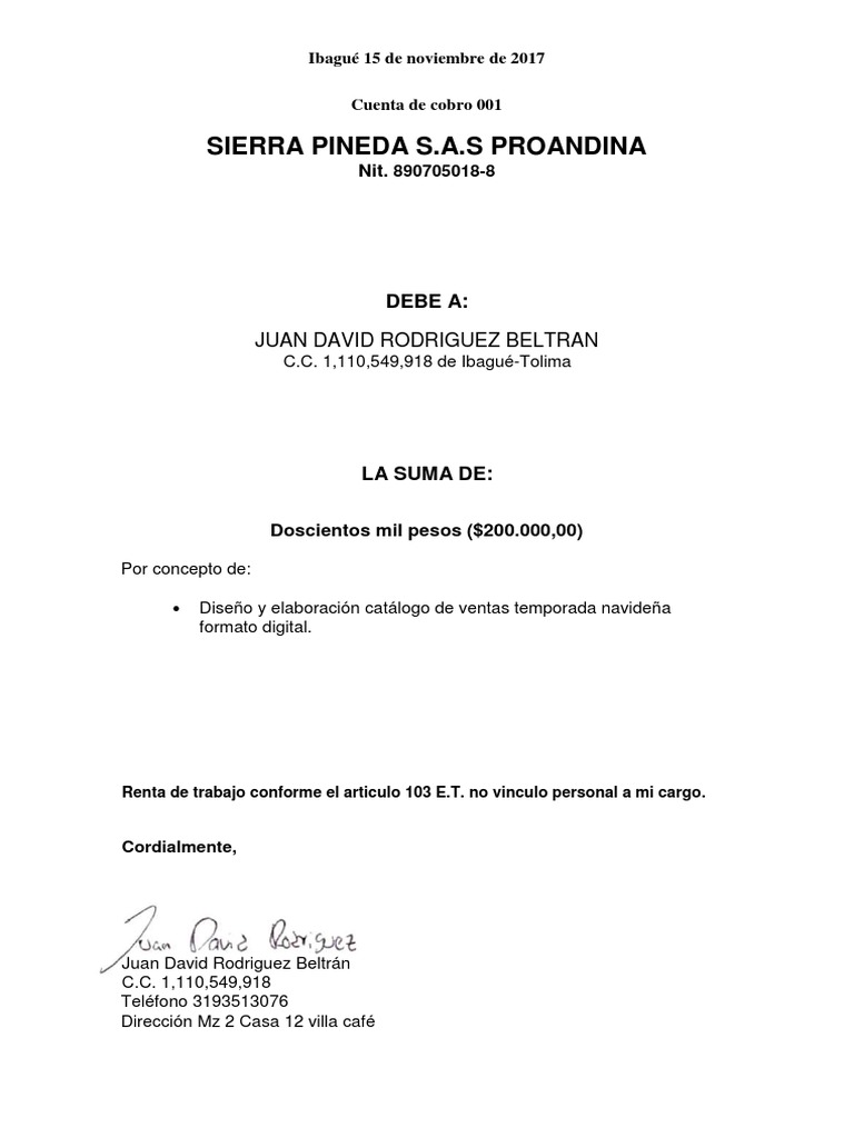 Plantilla Cuenta de Cobro | PDF