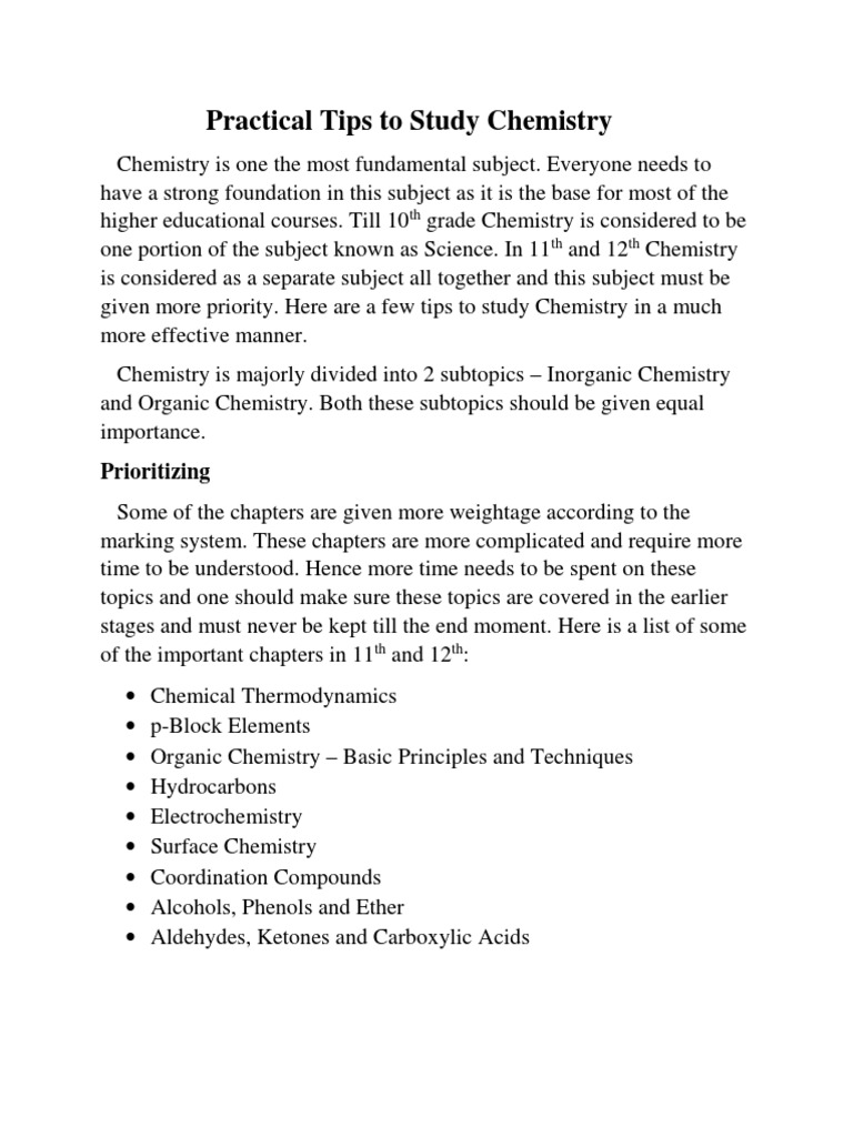 Practical Tips To Study Chemistry | PDF | Organic Chemistry | Chemistry