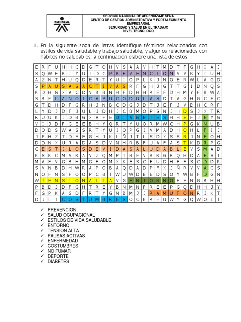 Sopa de Letras: Vida y Salud Laboral | PDF | Salud y bienestar | Medicina