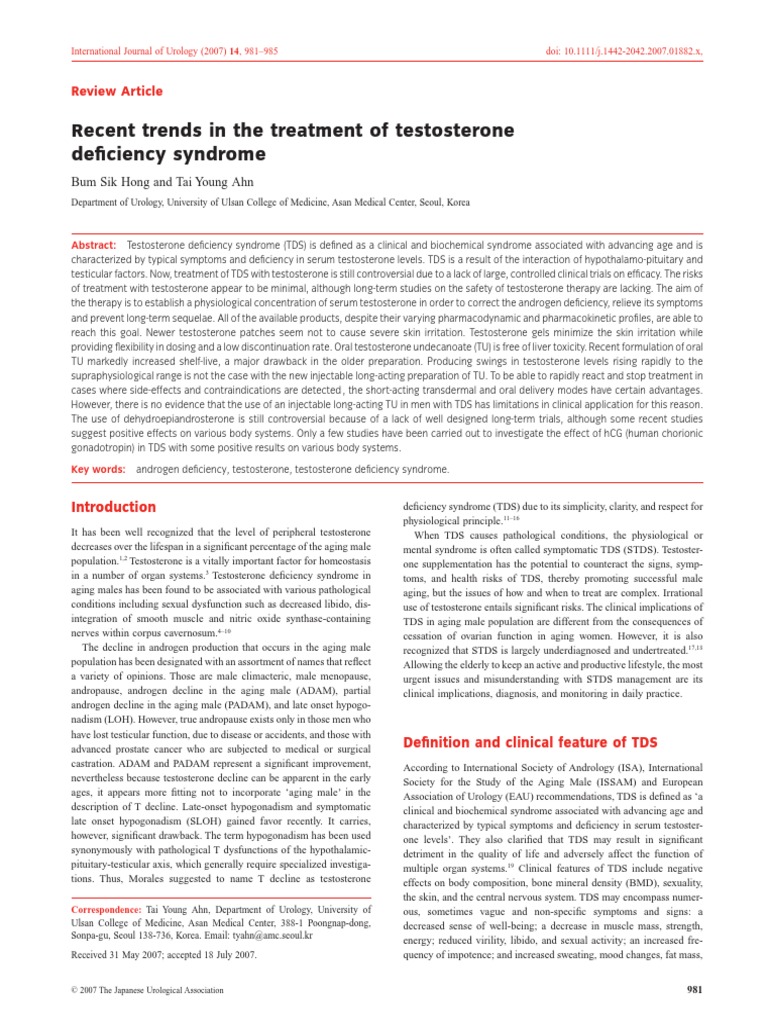 Recent Trends in The Treatment of Testosterone Deficiency Syndrome ...