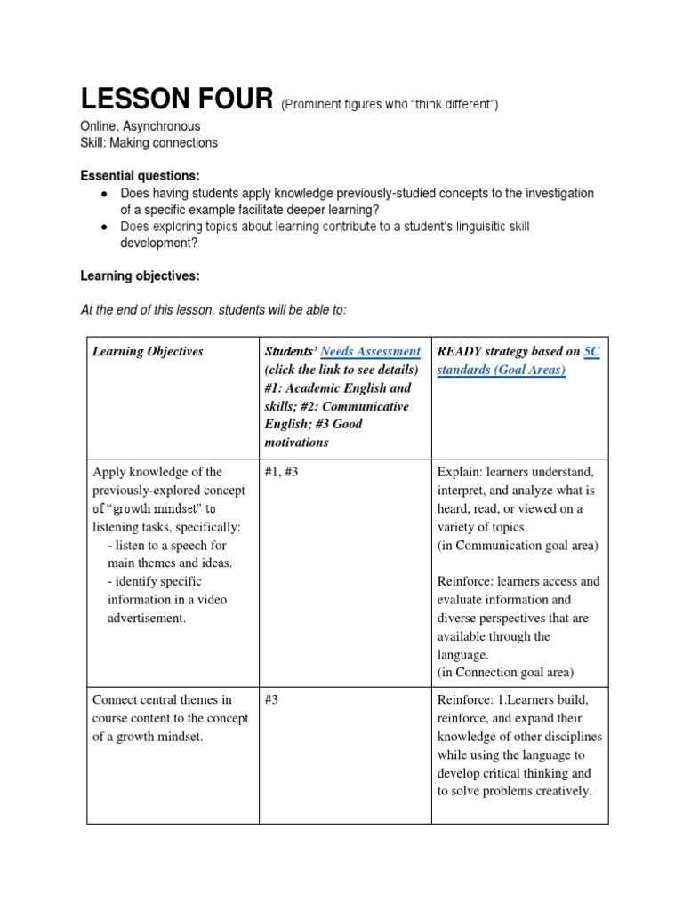 Lesson Four: Essential Questions | PDF