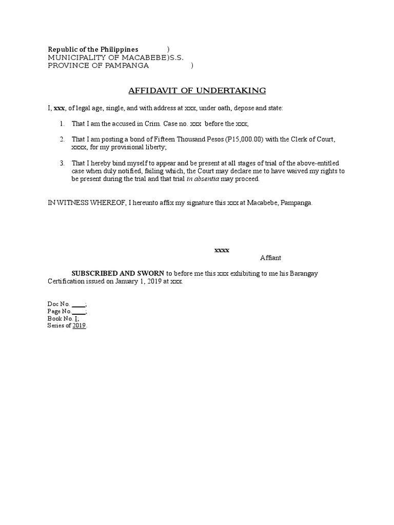 Affidavit of Undertaking for Bail | PDF