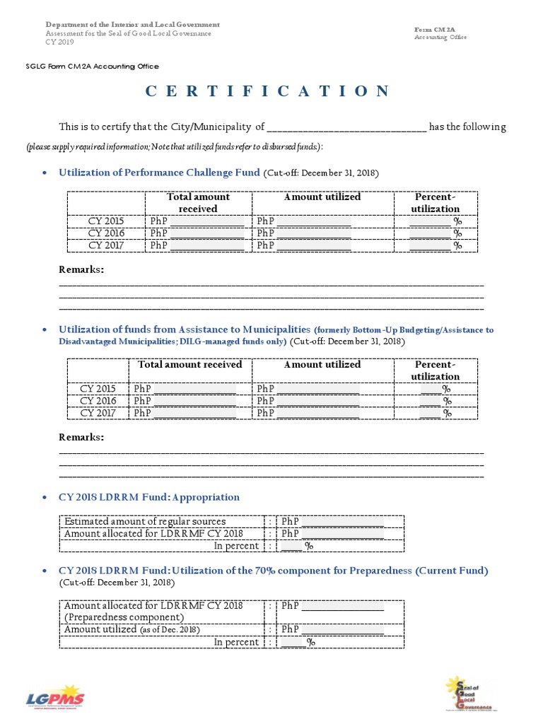 Certification for Local Governance Assessment | PDF | Local Government ...