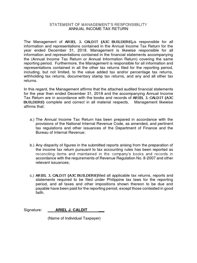 Statement of Management Responsibility | PDF