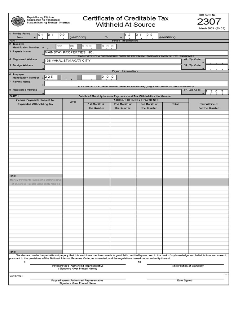Bir Form 2307 | PDF | Withholding Tax | Value Added Tax Bir Form 2307 | PDF | Withholding Tax | Value Added Tax