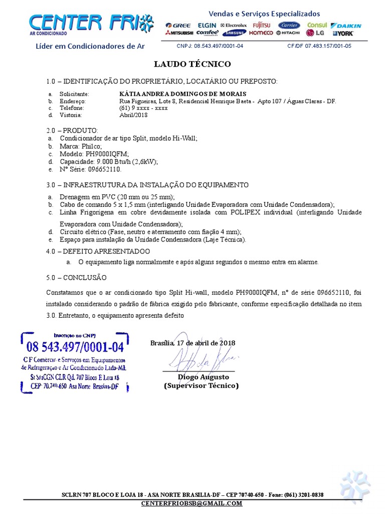 Laudo Técnico Ar Condicionado | PDF