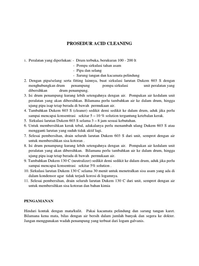 Prosedur Acid Cleaning | PDF