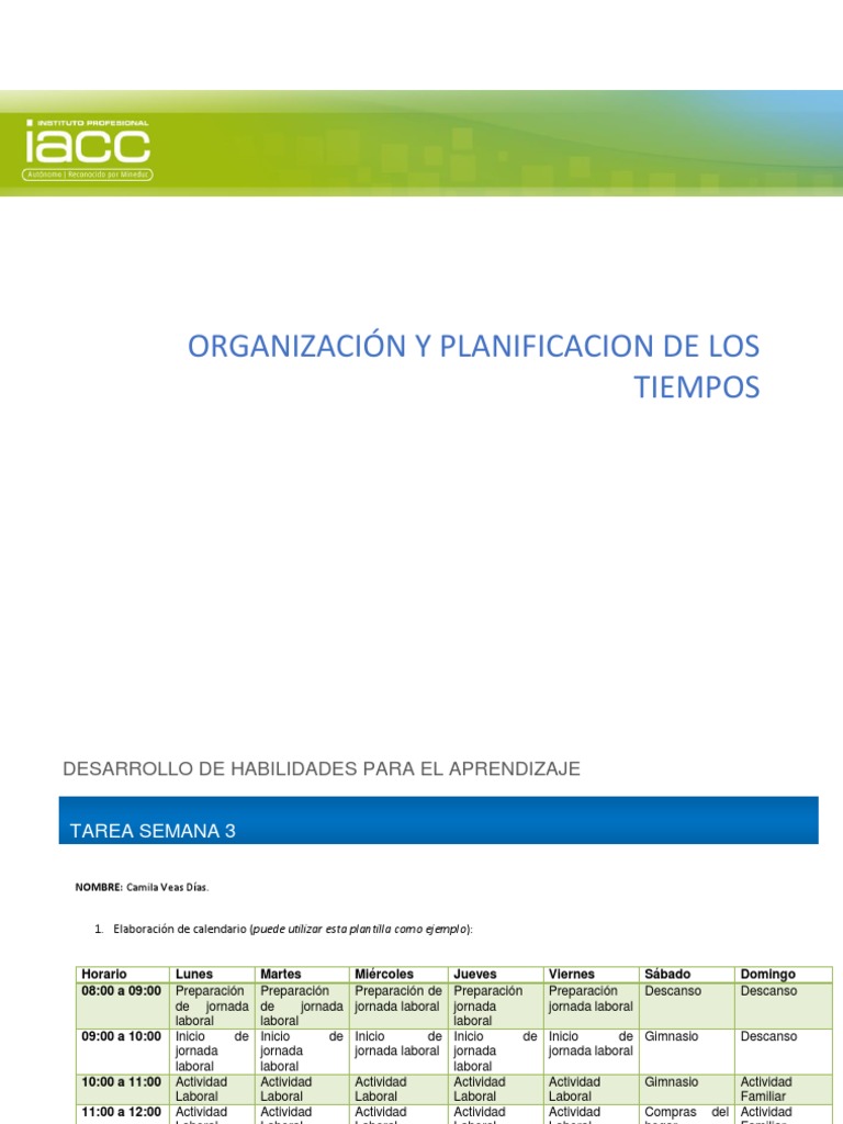 Planificación Semanal de Actividades | PDF | Tiempo de trabajo ...