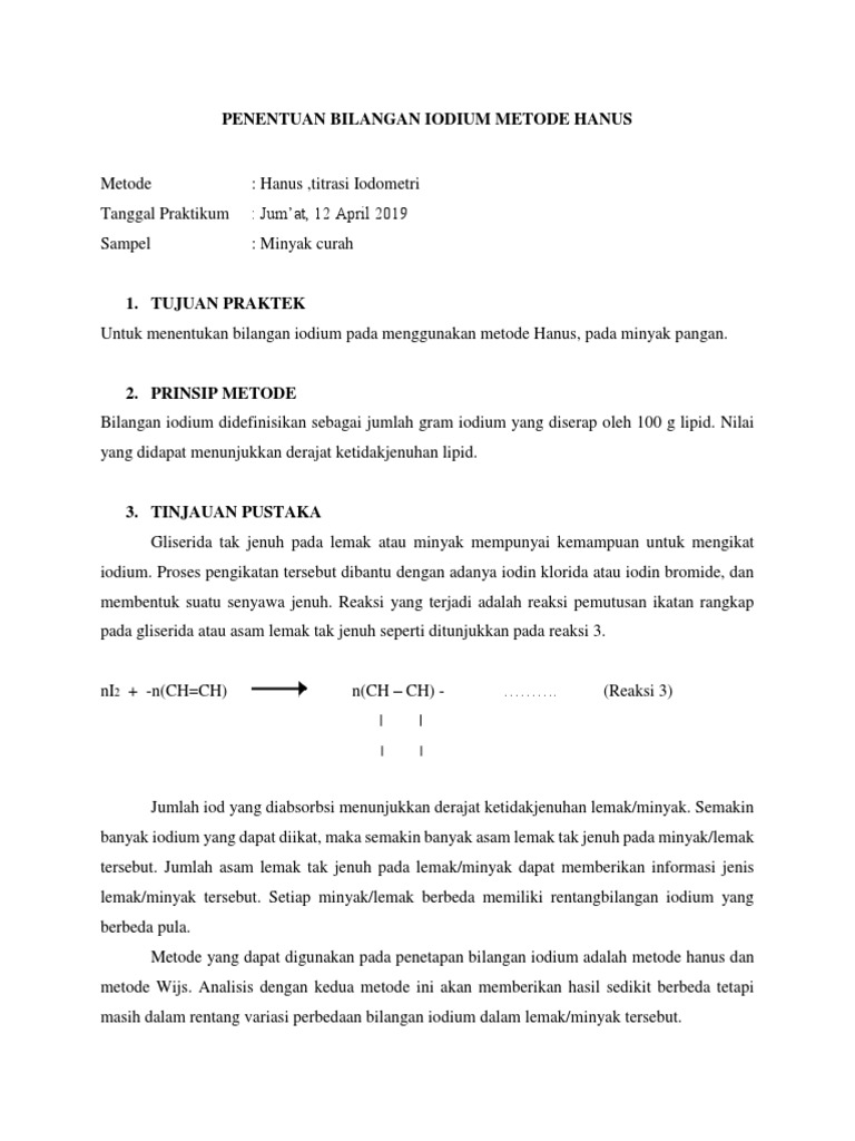 Penentuan Bilangan Iodium Metode Hanus | PDF