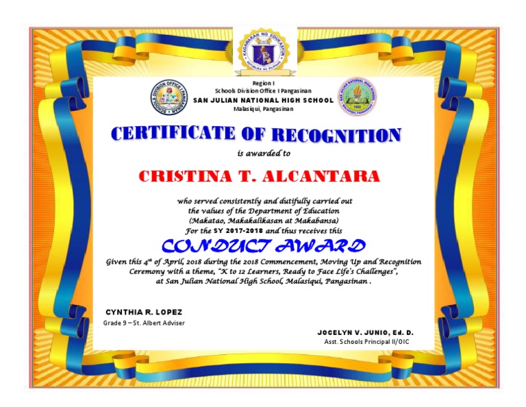 Conduct Awards Certificate 2018 | PDF