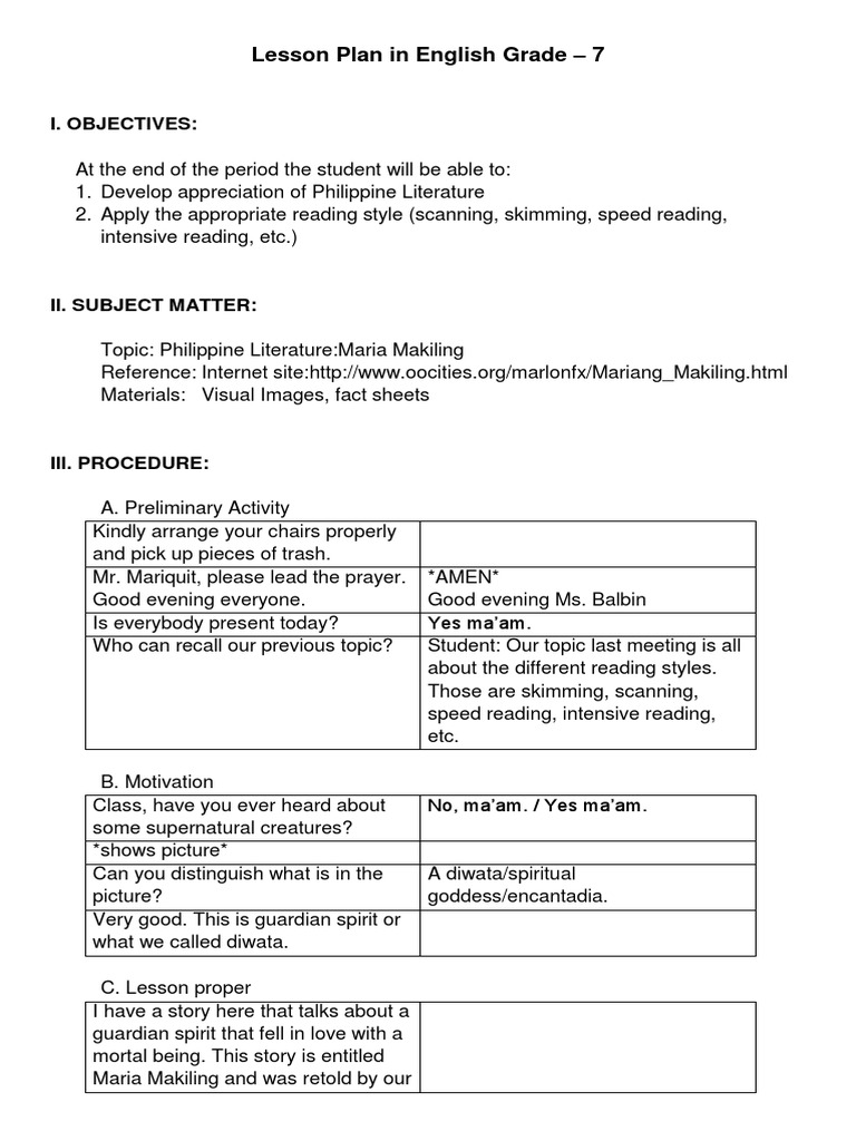 Lesson Plan English | PDF