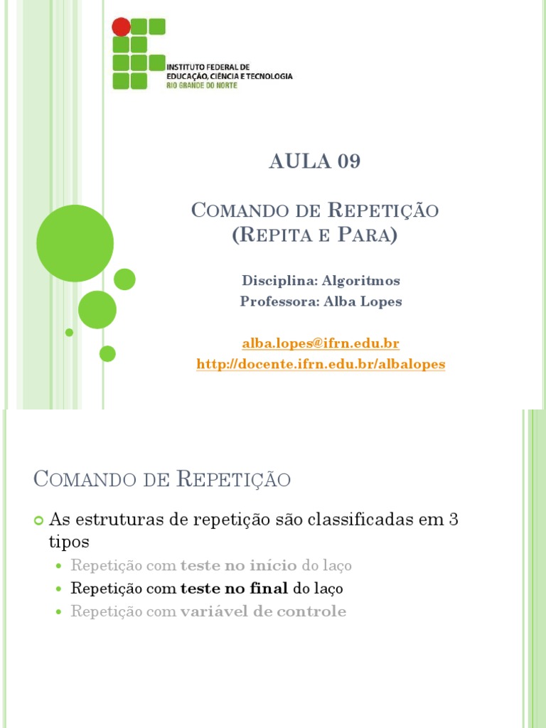 Estruturas de repetição: repita, para e exemplos de aplicação | PDF ...