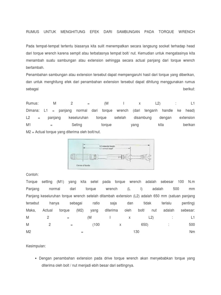 Rumus Untuk Menghitung Efek Dari Sambungan Pada Torque Wrench | PDF