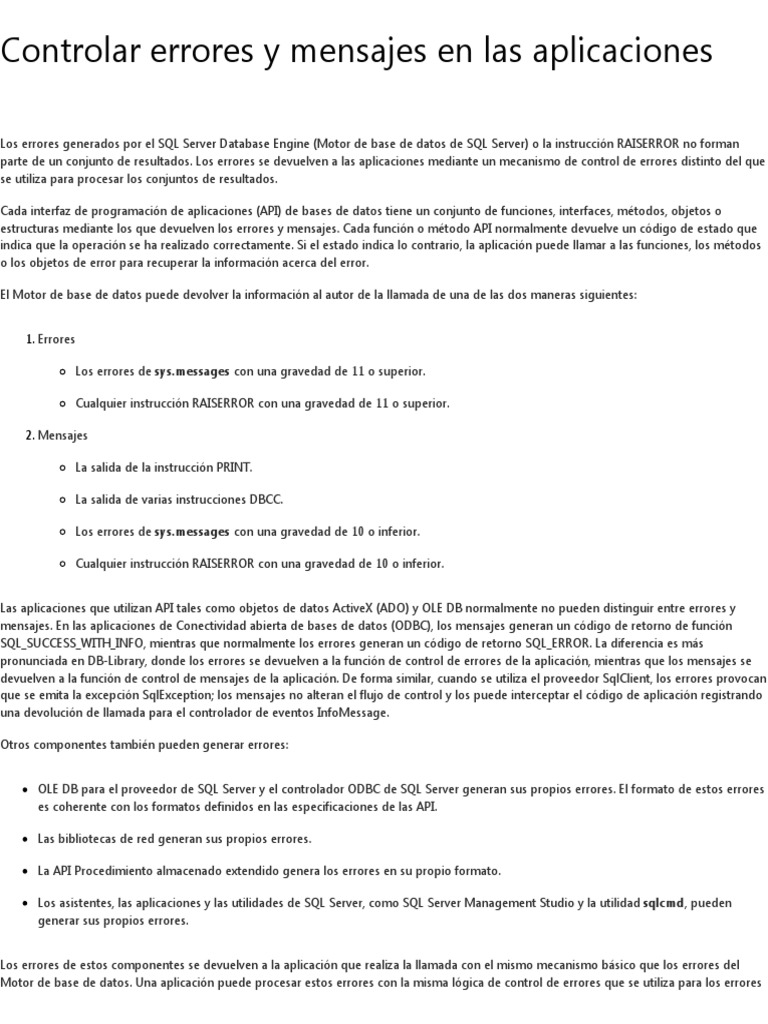 Control de errores con RAISERROR en SQL Server | PDF | Active X Data ...