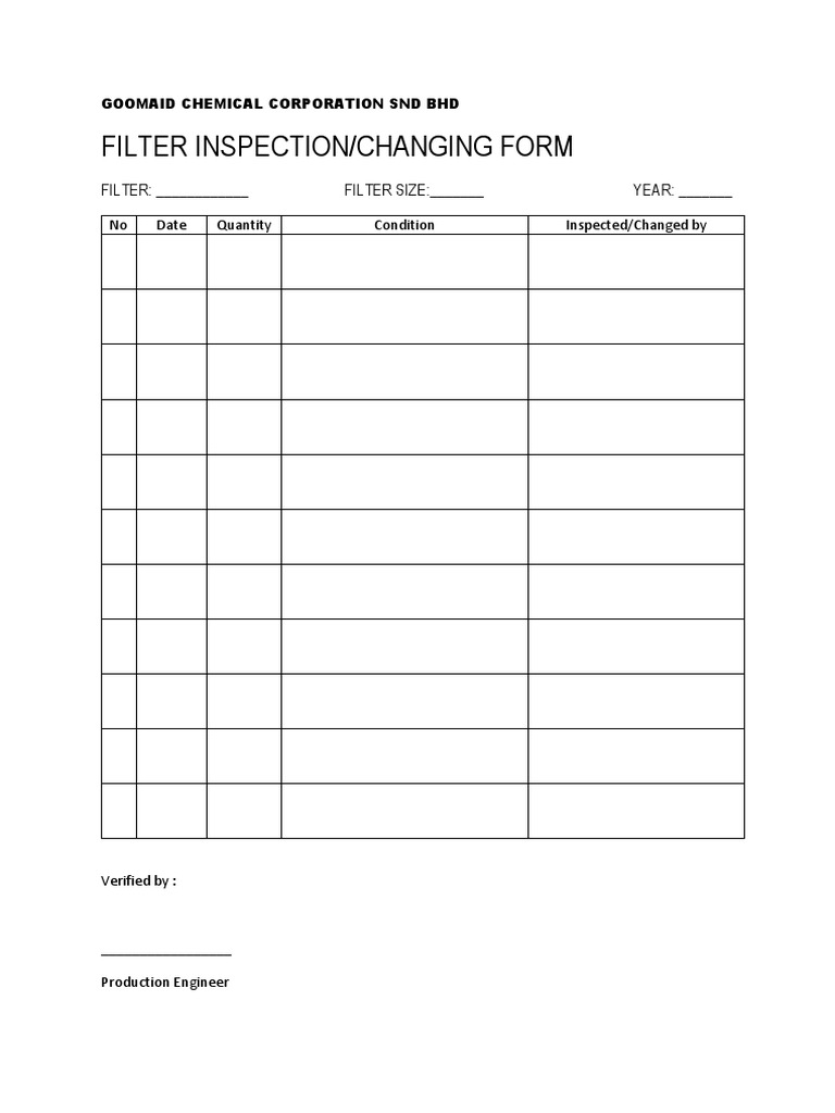 Filter Inspection and Change Log Form | PDF