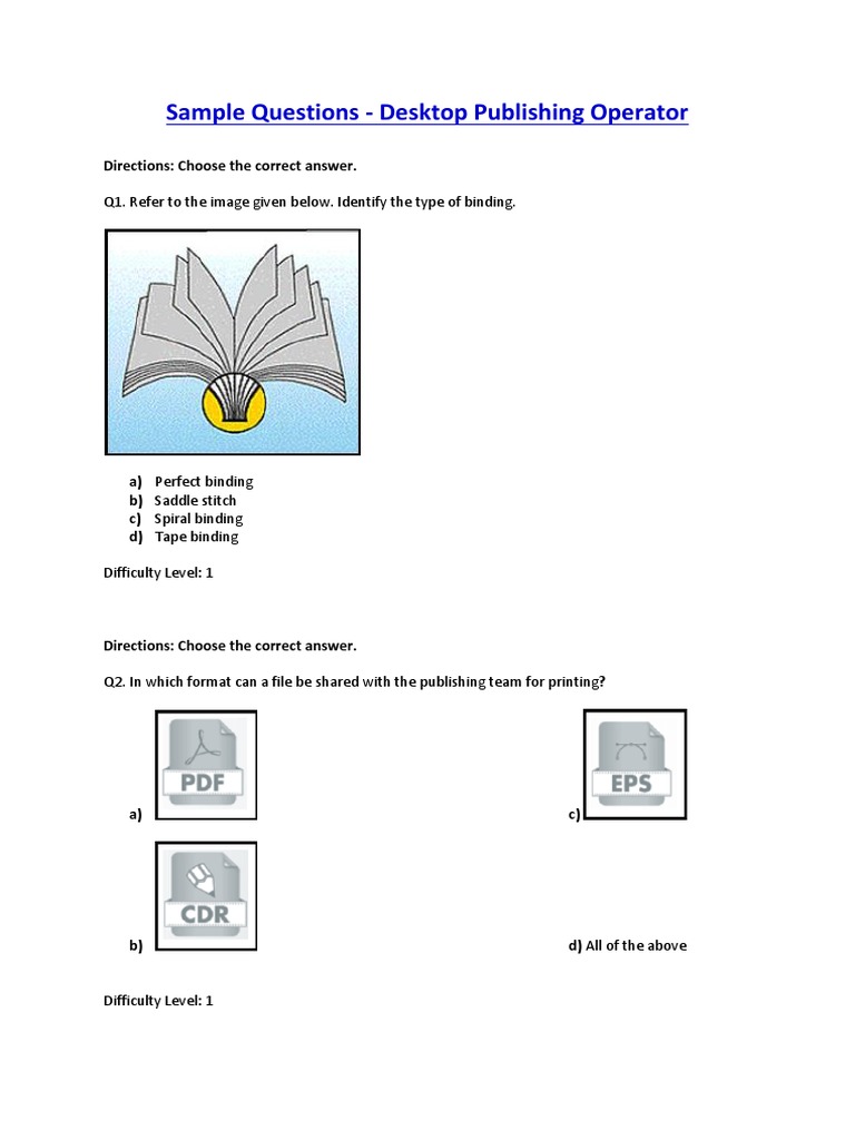 Sample Questions - Desktop Publishing Operator: Directions: Choose The ...