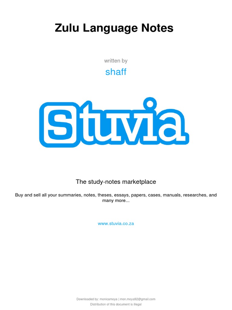 Zulu Language Study Notes Guide | PDF | Grammatical Number | Plural