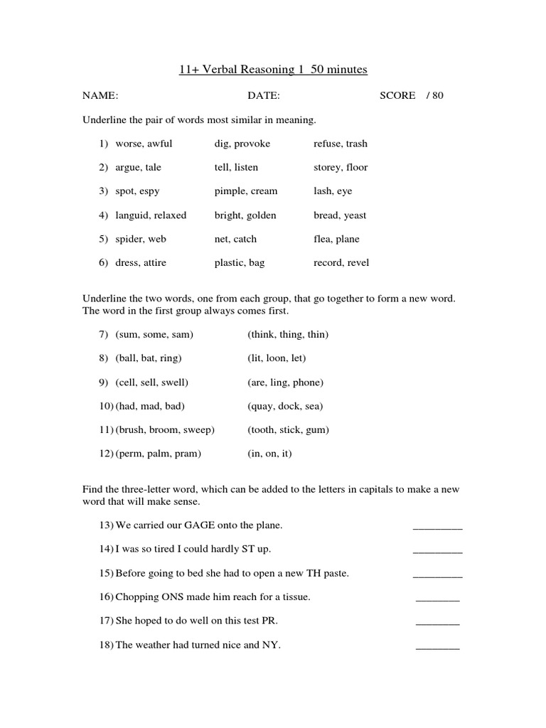 Verbal Reasoning Practice Test with Detailed Answers | PDF