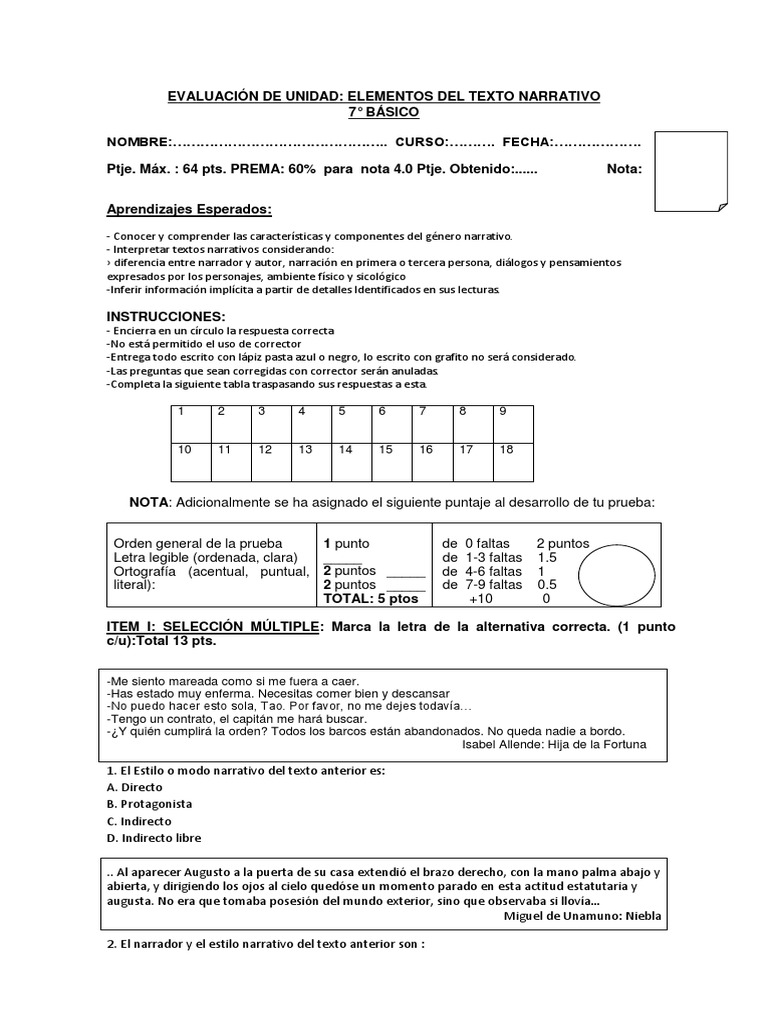 Evaluación Narrativa Séptimo | PDF | Narración | Amor Evaluación Narrativa Séptimo | PDF | Narración | Amor