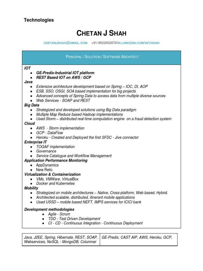 CV - Chetan Shah - Profile - May 2019 | PDF | Cloud Computing | Internet Of Things