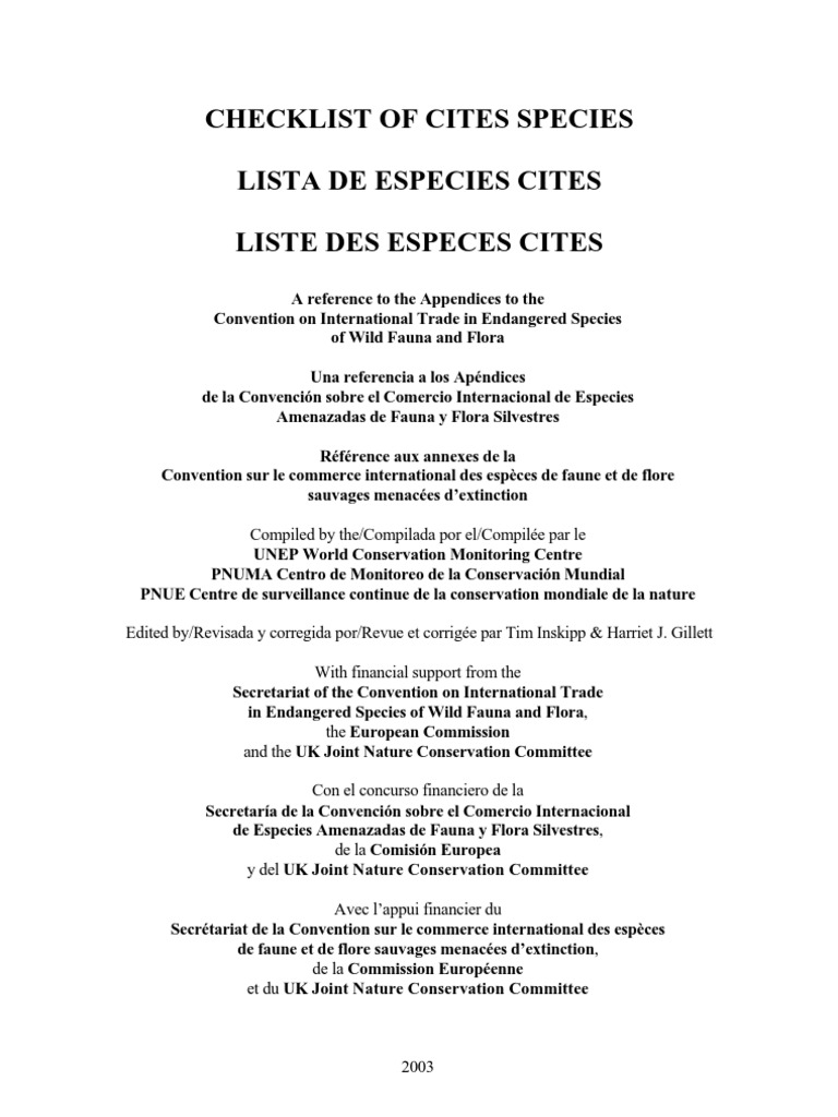 2003 Cites Checklist | PDF | Cita | Clasificación cientifica