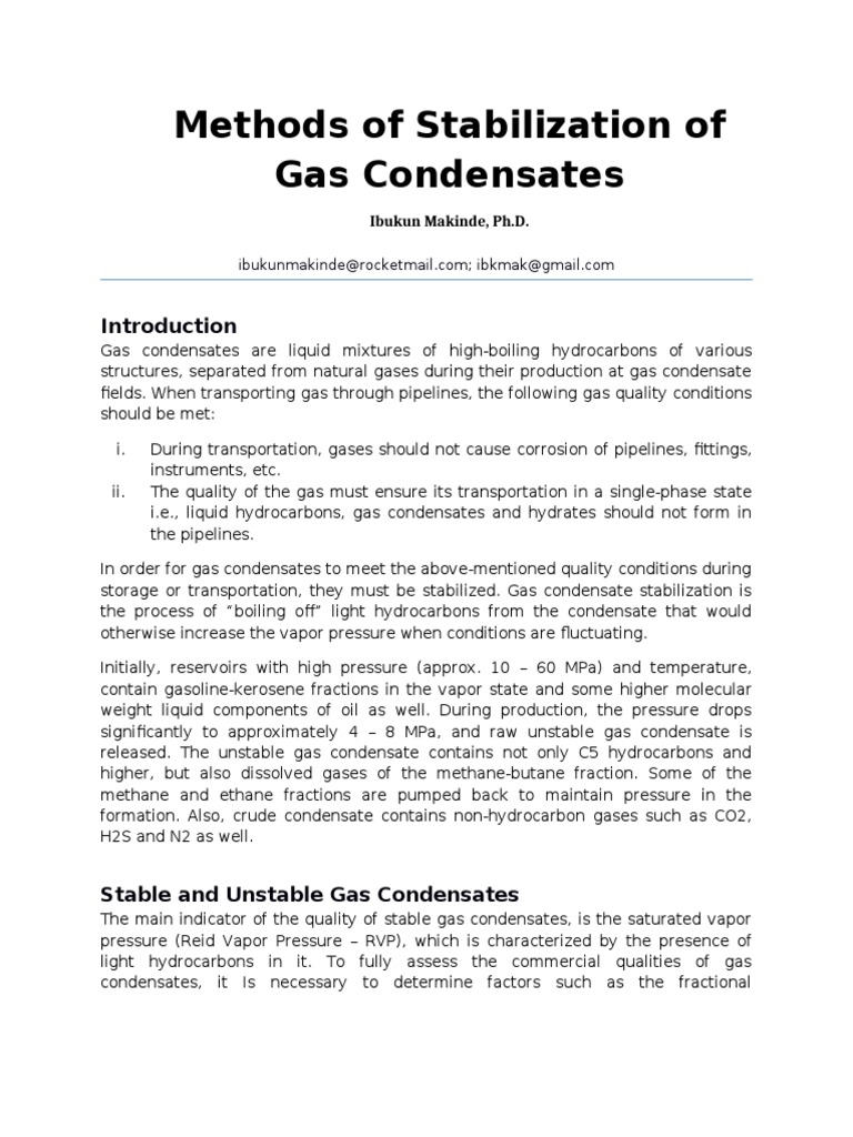 Preprint - Methods of Stabilization of Gas Condensates | PDF | Natural ...