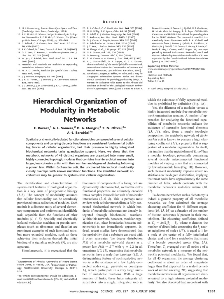 Hierarchical Organization of Modularity in Metabolic Networks | PDF | Metabolism | Nature