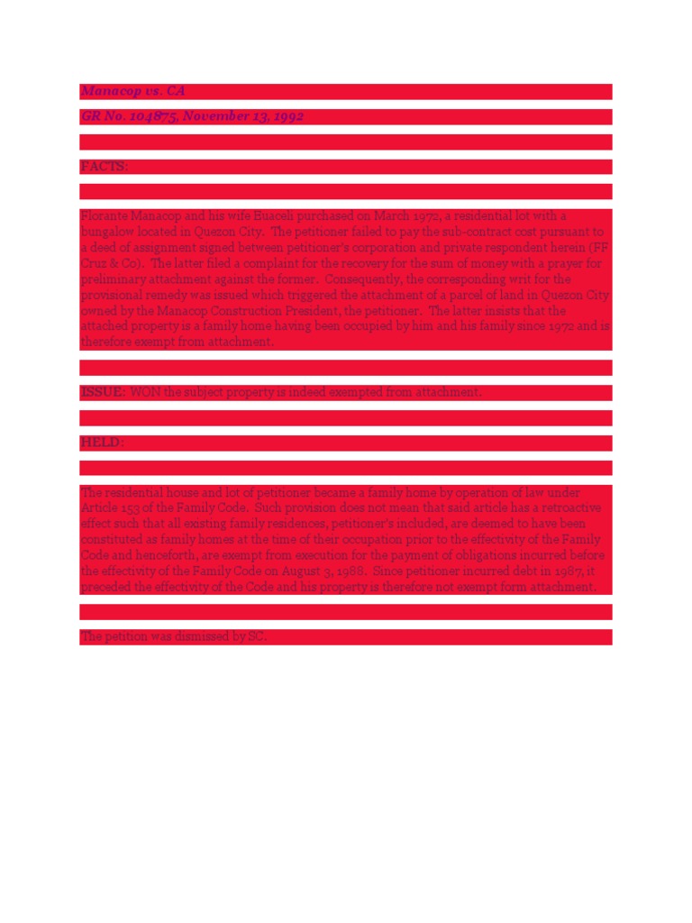 Facts:: Manacop vs. CA GR No. 104875, November 13, 1992 | PDF