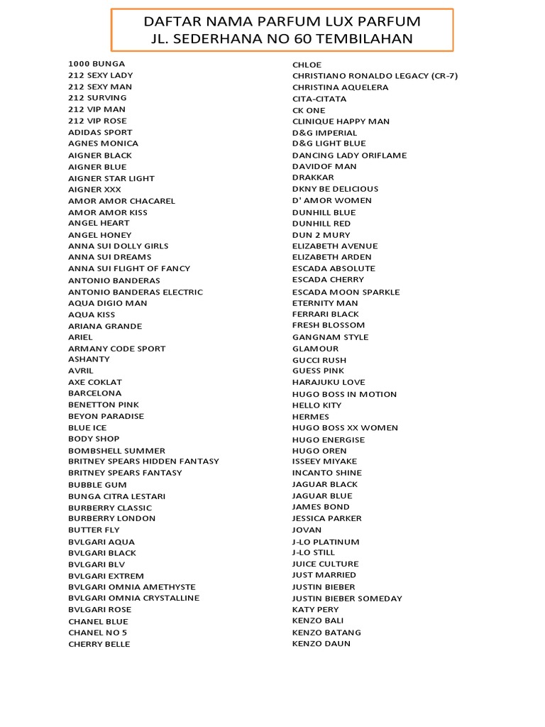 Daftar Nama Parfum | PDF | Seni