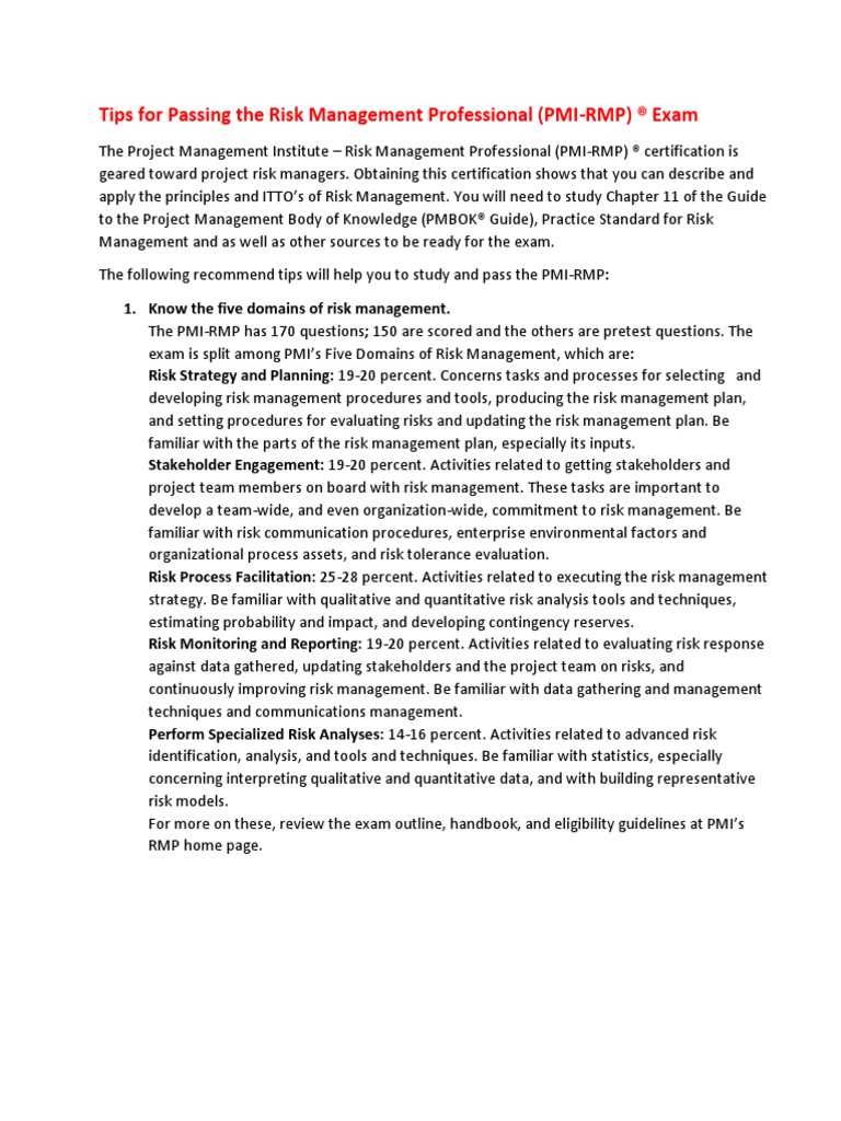 Tips For Passing The Risk Management Professional | PDF | Risk ...
