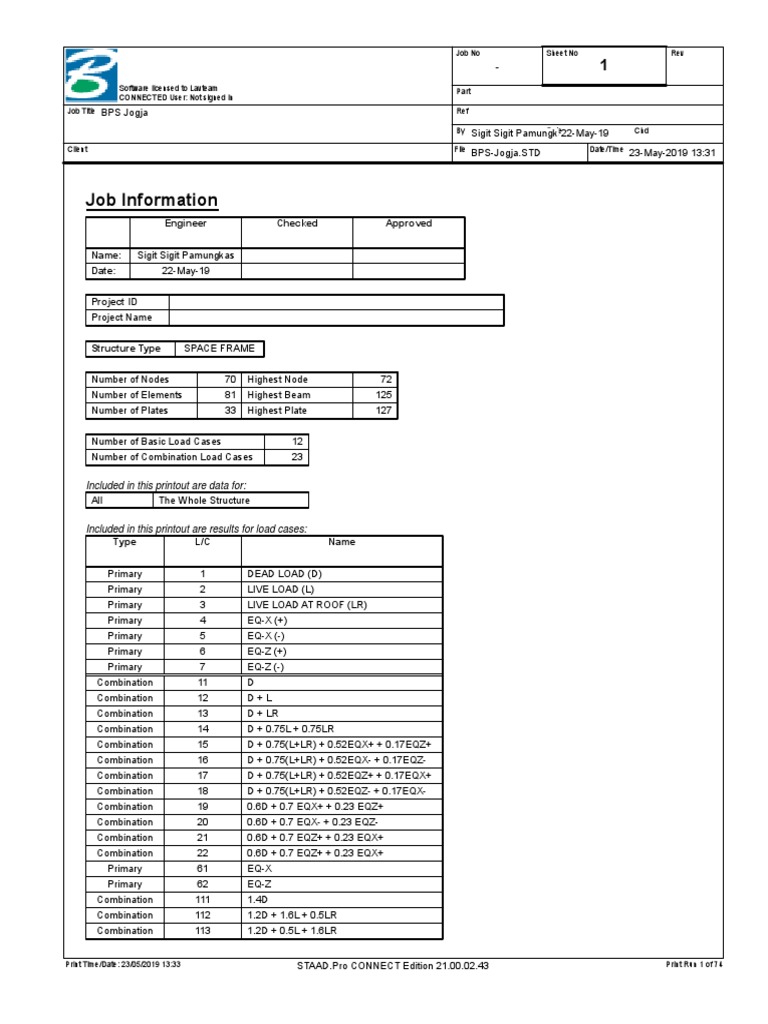 Job Information: Engineer Checked Approved Name: Date: Project ID | PDF ...