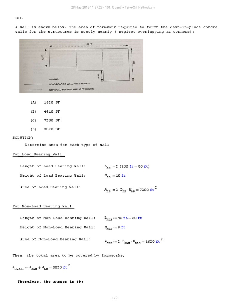 Quantity Take-Off Sample Problem | PDF