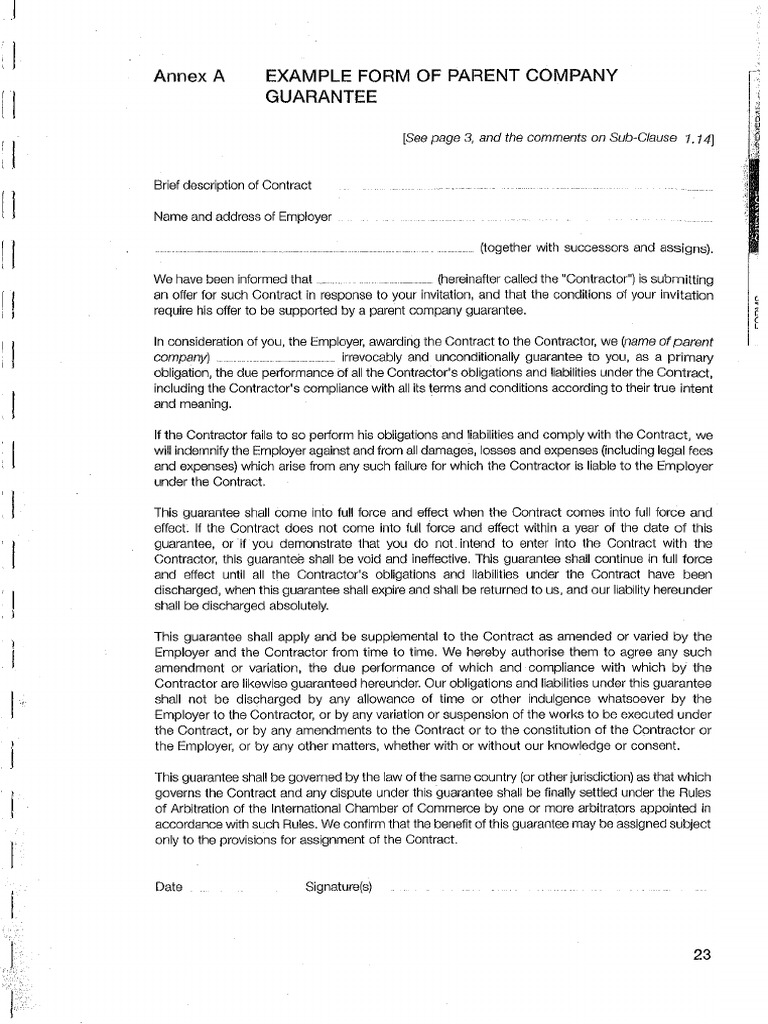 Parent Company Guarantee Format From FIDIC | PDF