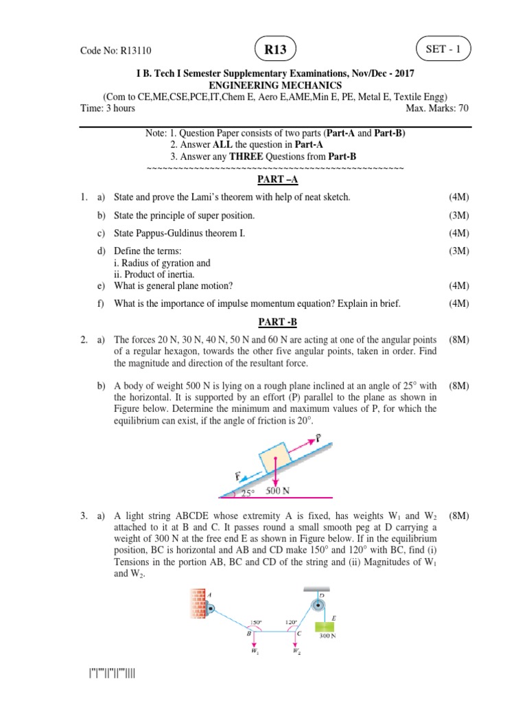 Engineering Mechanics Nov/Dec 2017 Exam | PDF | Mass | Temporal Rates