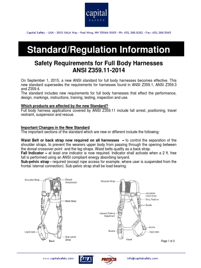 Safety Requirements for Full Body Harnesses ANSI Z359.11-2014
