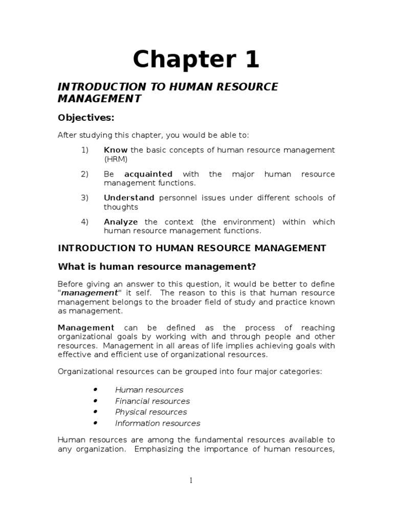 Introduction To Human Resource Management: Objectives | PDF | Human ...