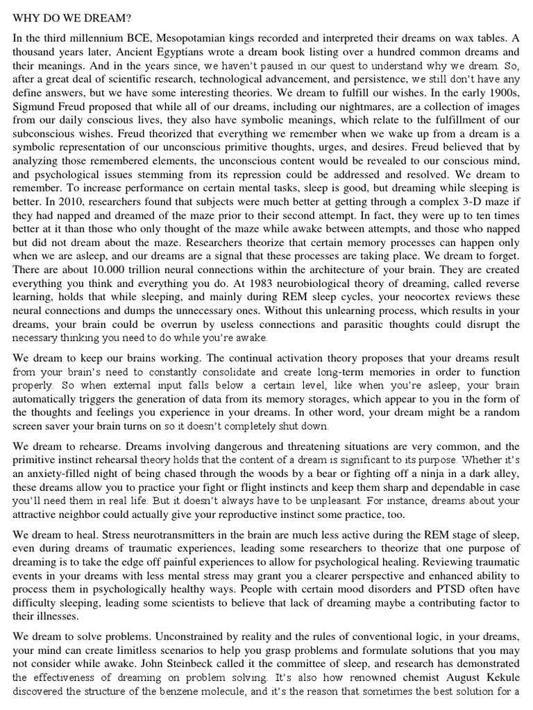 Why Do We Dream | PDF | Dream | Unconscious Mind