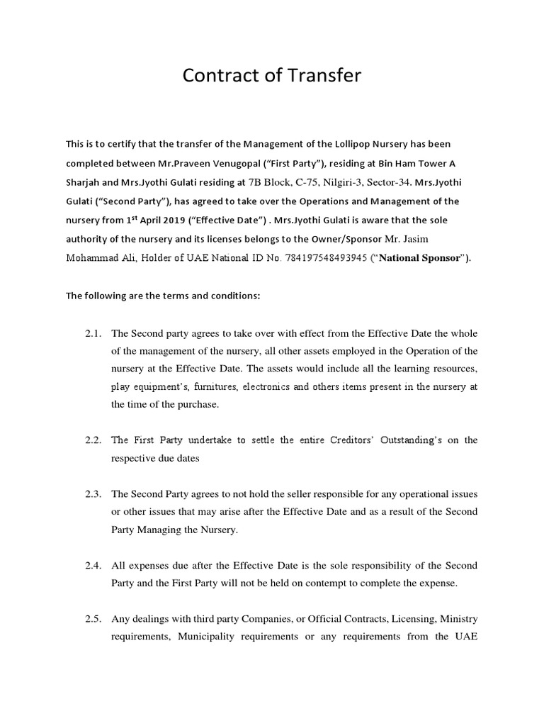 Contract of Transfer | PDF | Civil Law (Legal System) | Business