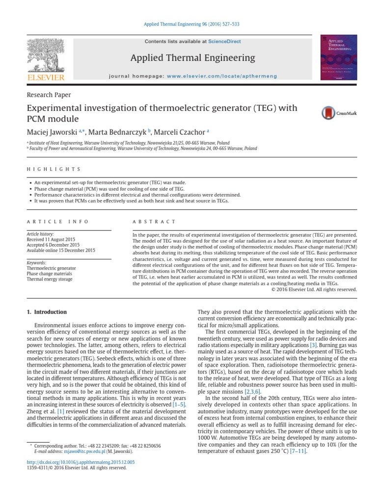 Applied Thermal Engineering: Maciej Jaworski, Marta Bednarczyk, Marceli ...