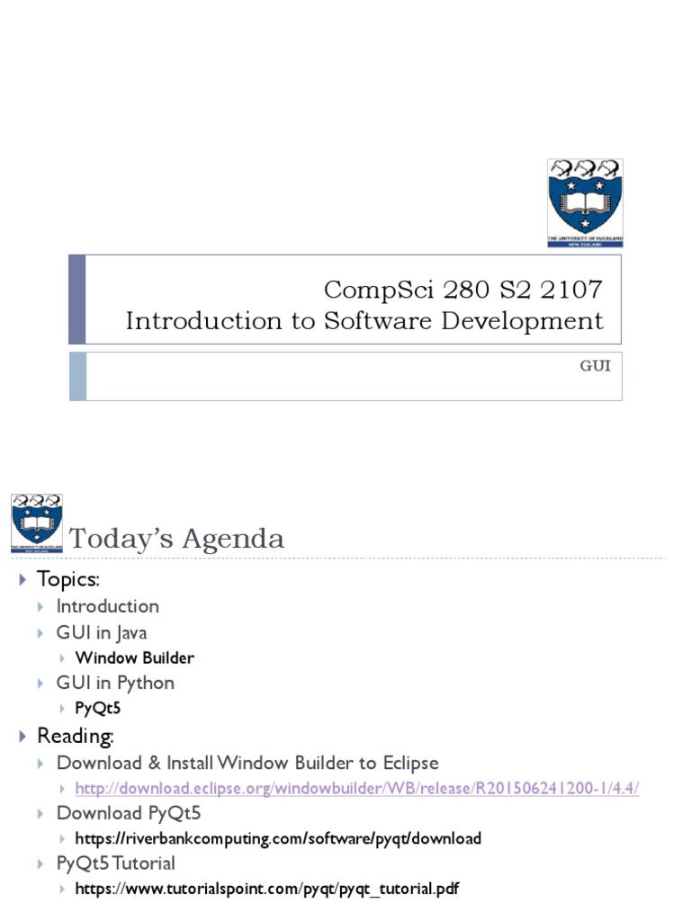 Compsci 280 S2 2107 Introduction To Software Development | PDF | Widget (Gui) | Graphical User ...