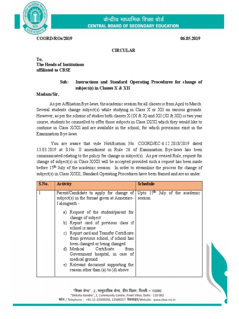 Circular - Instructions and Standard Operating Procedures For Change of ...
