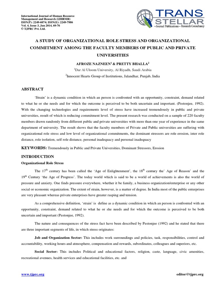 A Study of Organizational Role Stress An PDF | PDF | Job Satisfaction ...